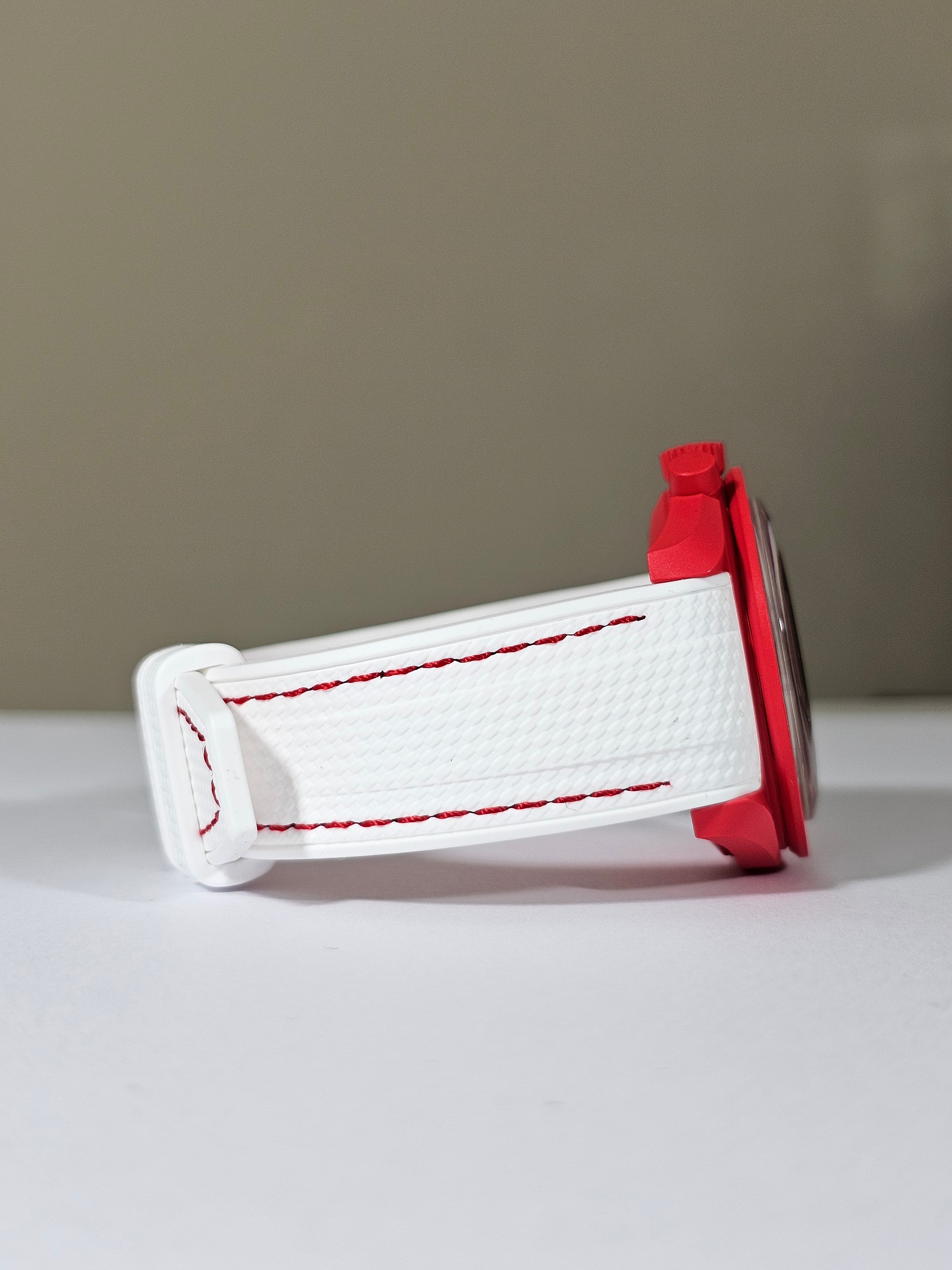 Omega X Swatch MoonSwatch Strap: Rubber Woven - White & Red – MGB WATCHES