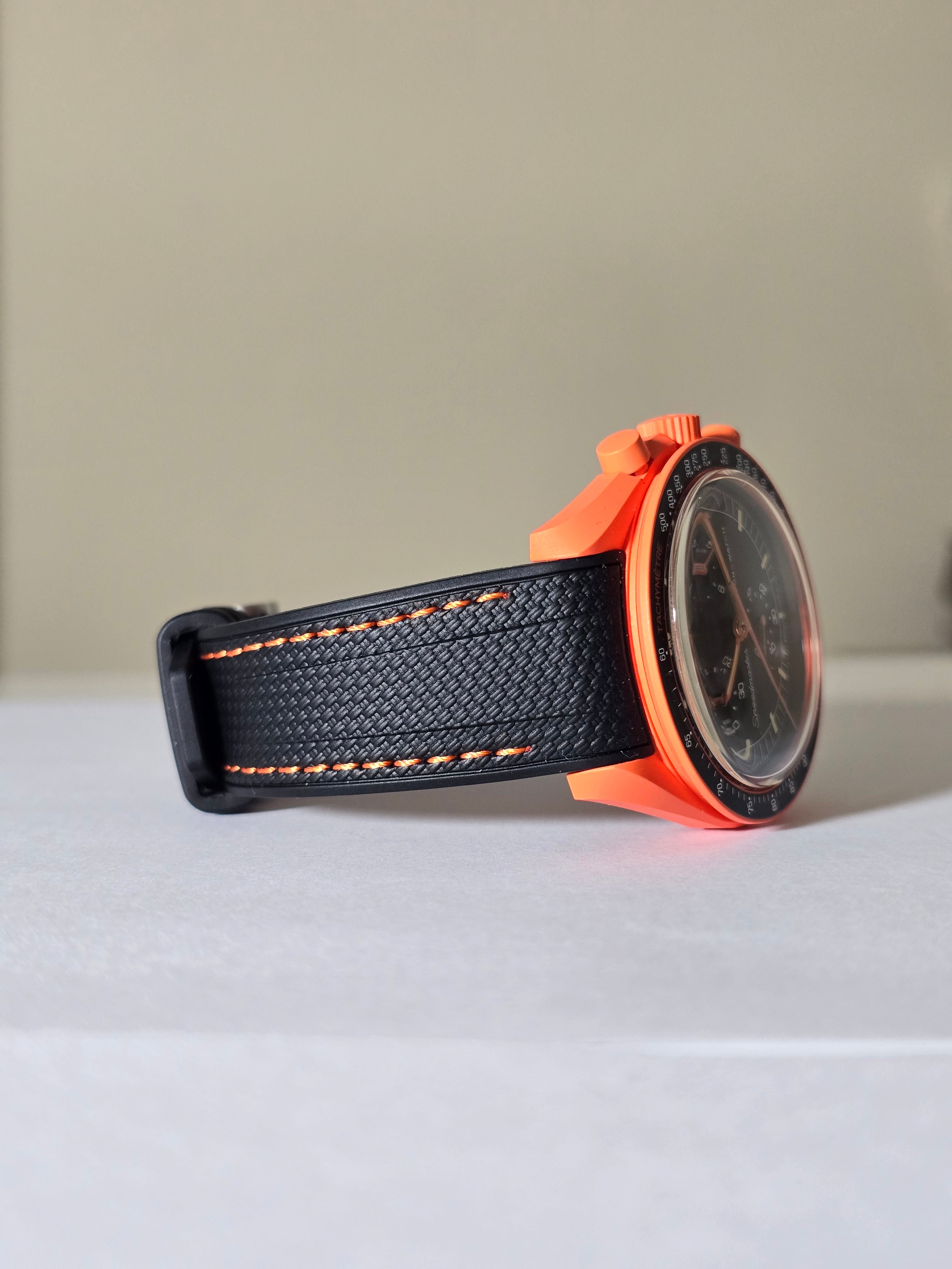 Omega X Swatch MoonSwatch Strap: Rubber Woven - Black & Lava – MGB WATCHES
