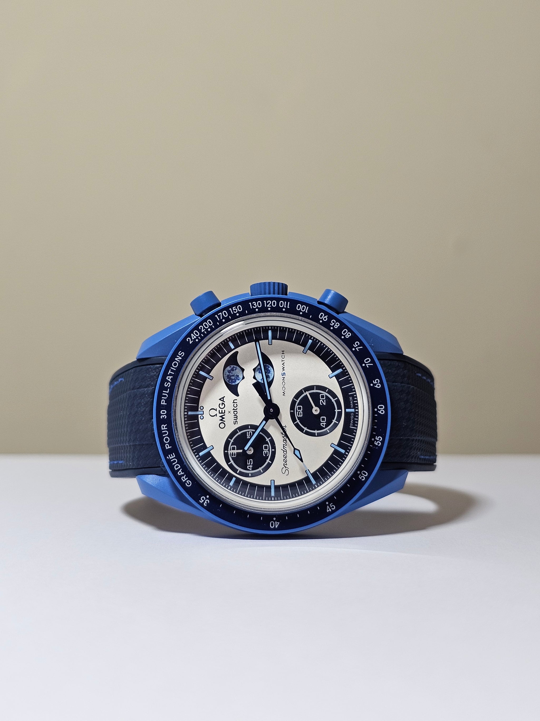 Omega X Swatch Super Blue Moonphase Strap - Navy & Light Blue – MGB WATCHES