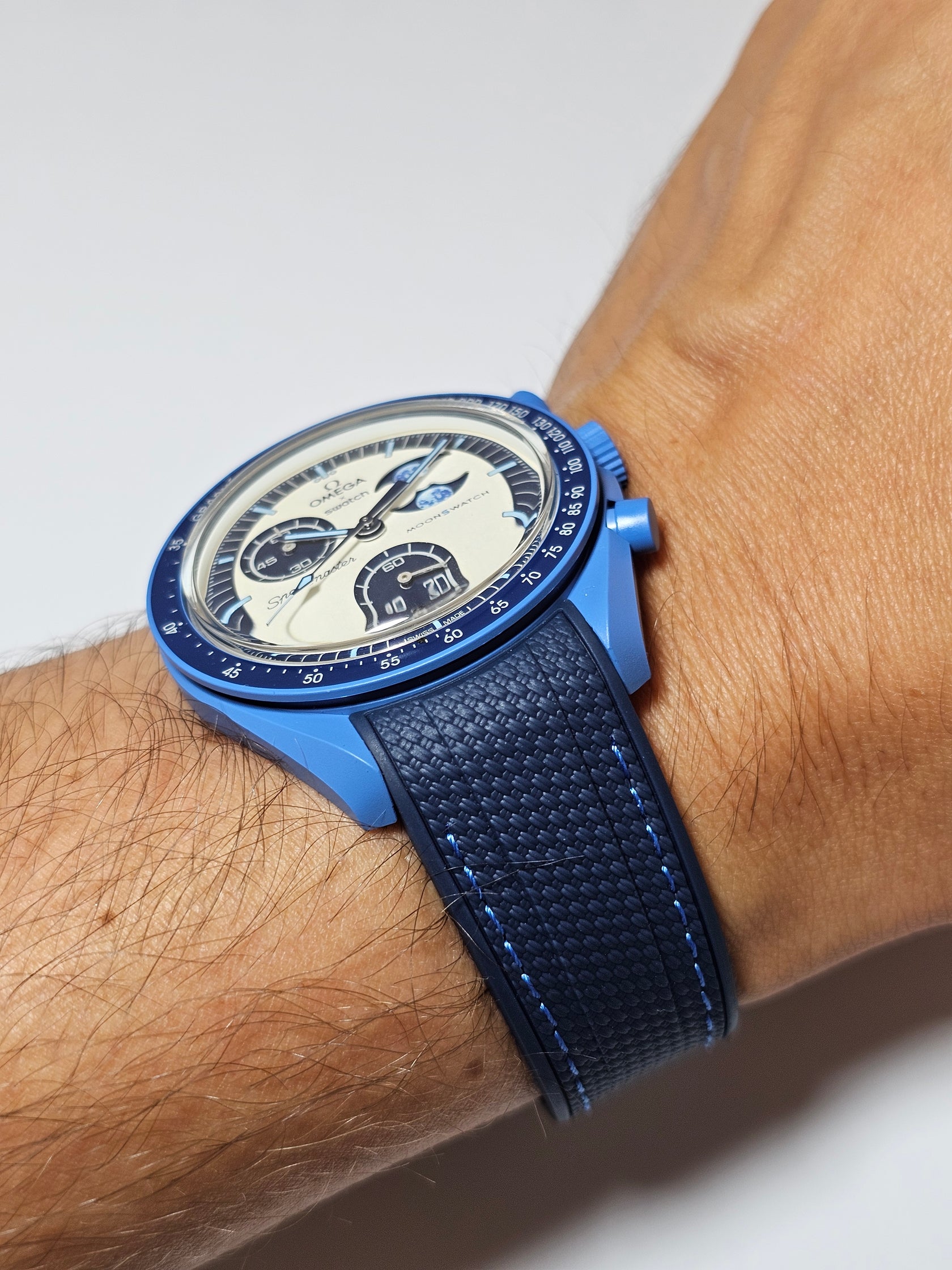 Omega X Swatch Super Blue Moonphase Strap - Navy & Light Blue – MGB WATCHES