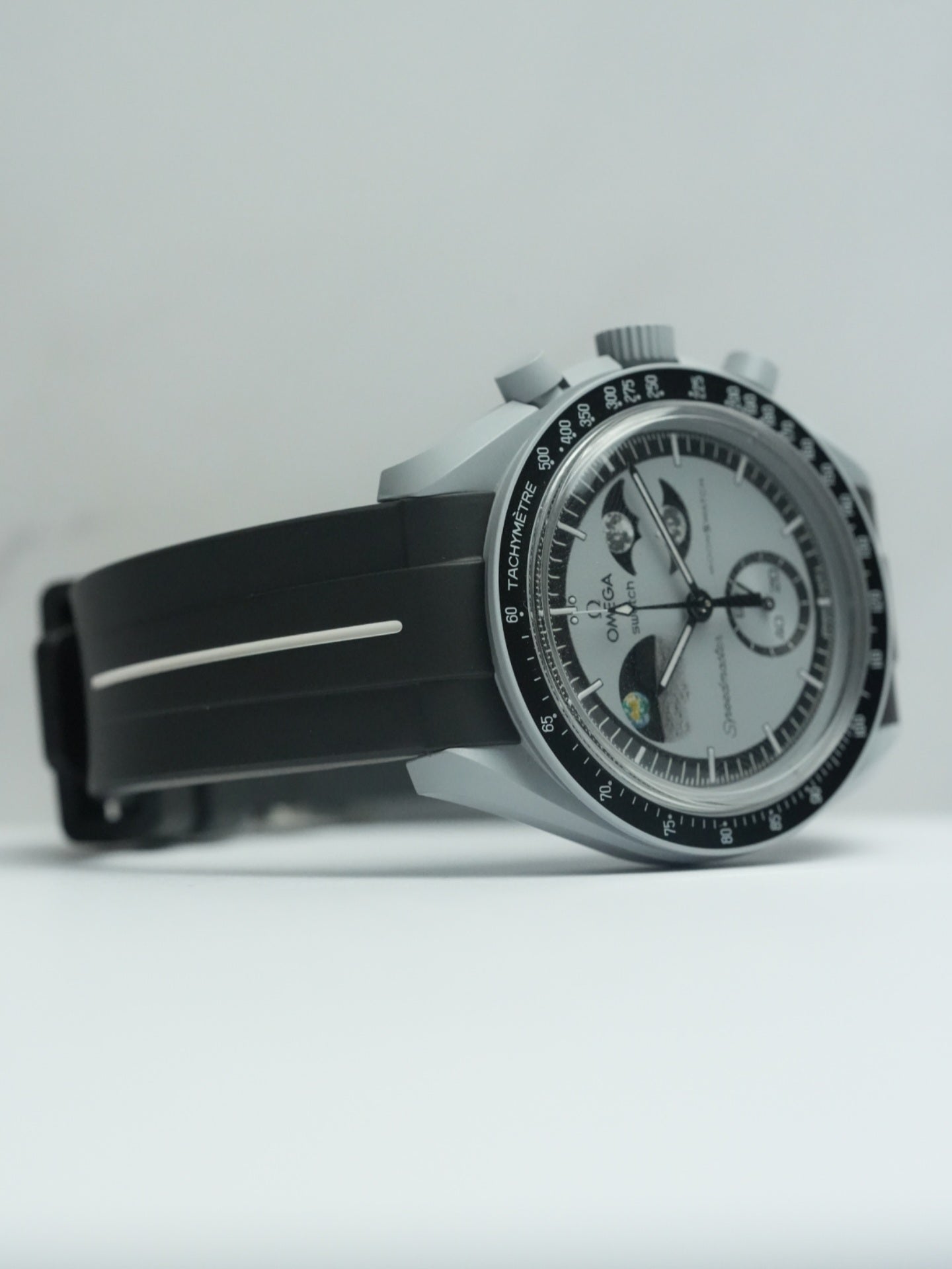 Omega X Swatch EarthPhase MoonSwatch Strap: Black & White Curved Rubbe ...